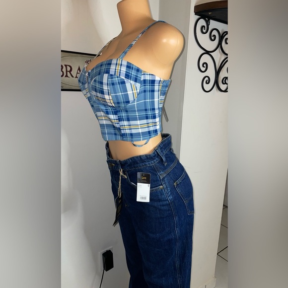Tops | Nwt Smocked Plaid Cowgirl Crop Top Spaghetti Straps Checkered ...